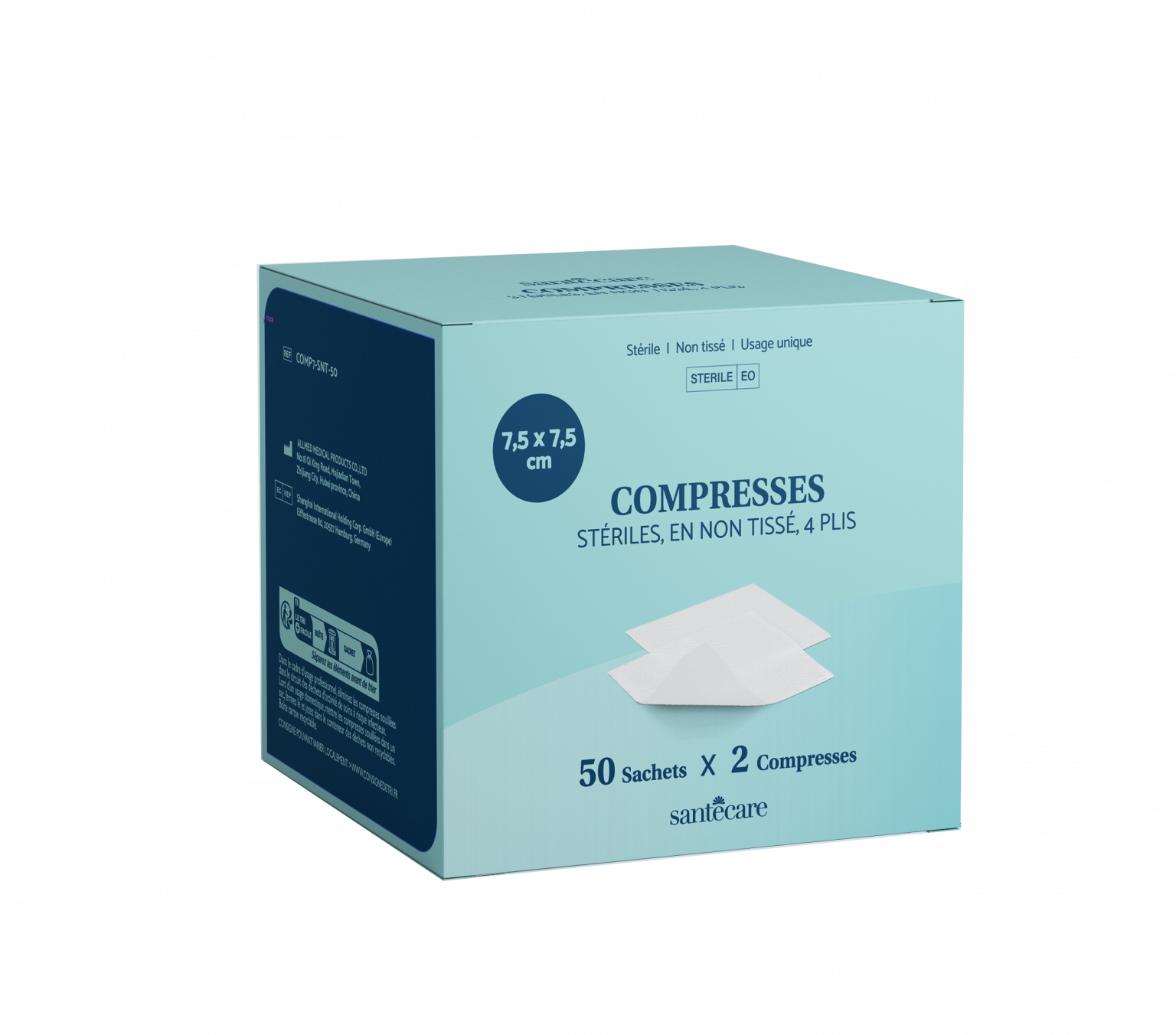 Compresses Stériles en non tissé 7,5x7,5cm – 50×2SANTECARE - LPPR - IDC ...